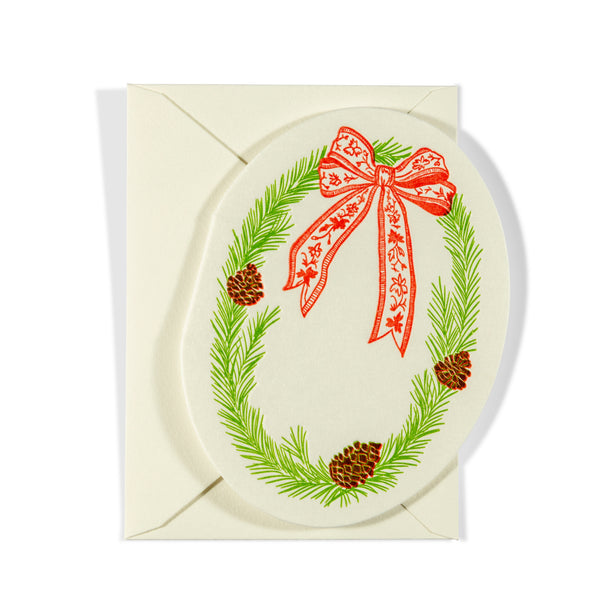 Mini Letterpress Enclosure Card | Christmas Wreath – Color Box Letterpress